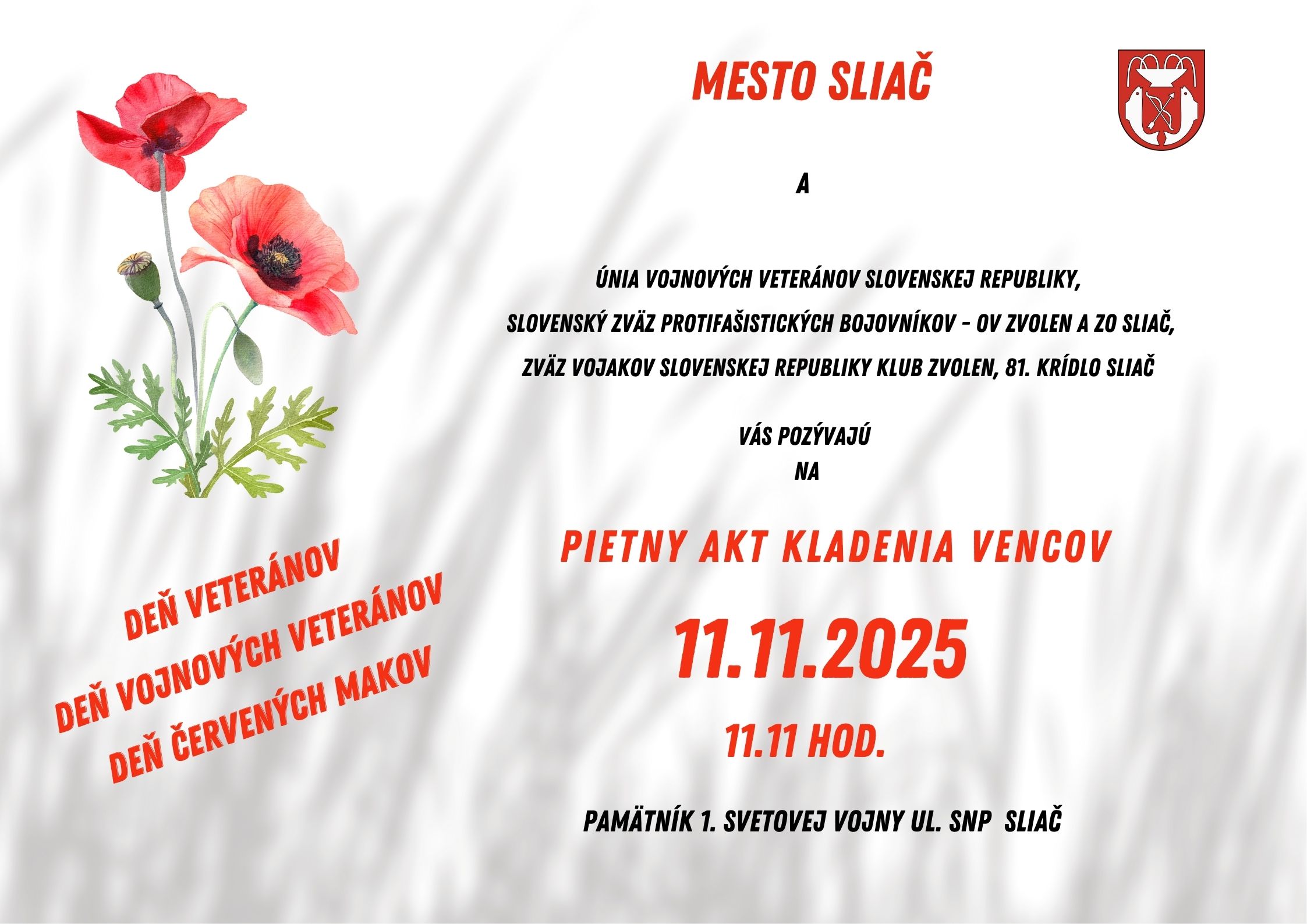 DEŇ VOJNOVÝCH VETERÁNOV DEŇ ČERVENÝCH MAKOV | Sliač